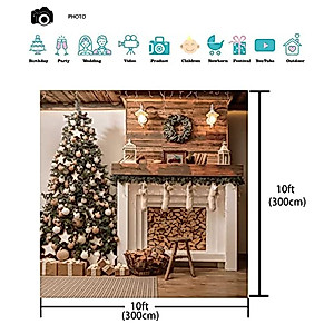 AIIKES 10X10FT Christmas Theme Backdrop Xmas Photography for Backdrop Christmas Tree Wreath Gift Box White Socks Holiday Party Backdrop Studio Props 12-381