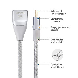 Cable Matters 48Gbps Ultra HD 8K HDMI Extension Cable 3.3 ft / 1m (HDMI Male to Female Extension Cable/HDMI Extender Cable) with 8K @120Hz, 4K @240Hz and HDR Support in Gray