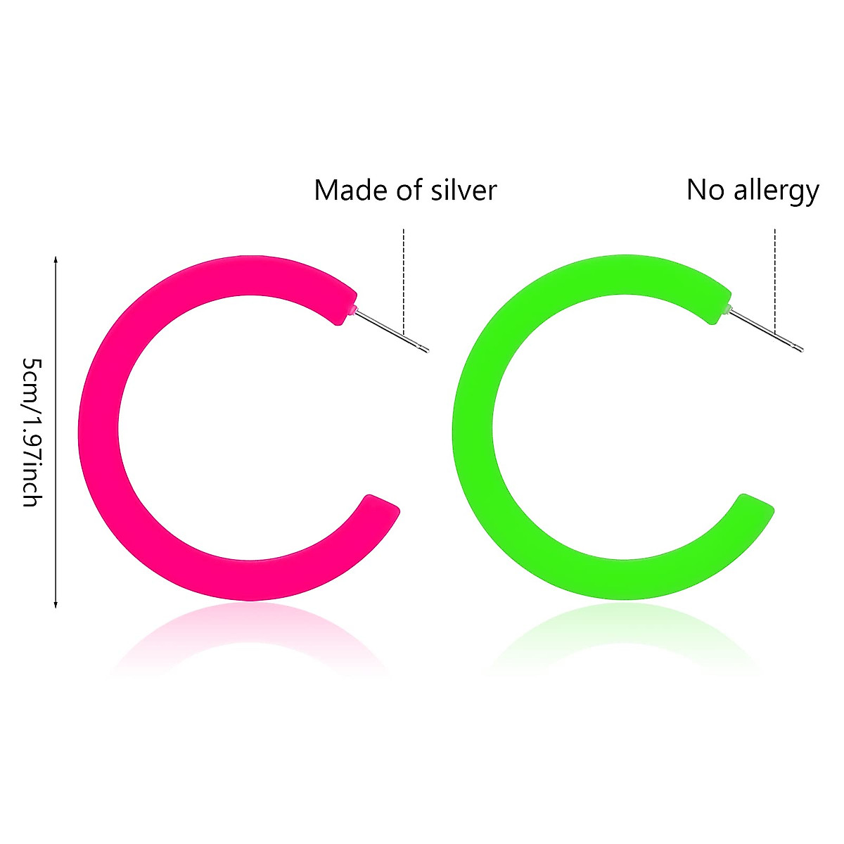 4 Pairs Acrylic Neon 80s Earrings Women Retro Colorful Hoop Earrings Candy Color Lightweight Hoop Earrings for 80s Party Costume Accessory