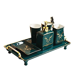 TFIIEXFL Design 5 Piece Ceramic Bathroom Accessory Set, Soap Dish, Tooth Brush Holder, Soap Dispenser, Tumbler
