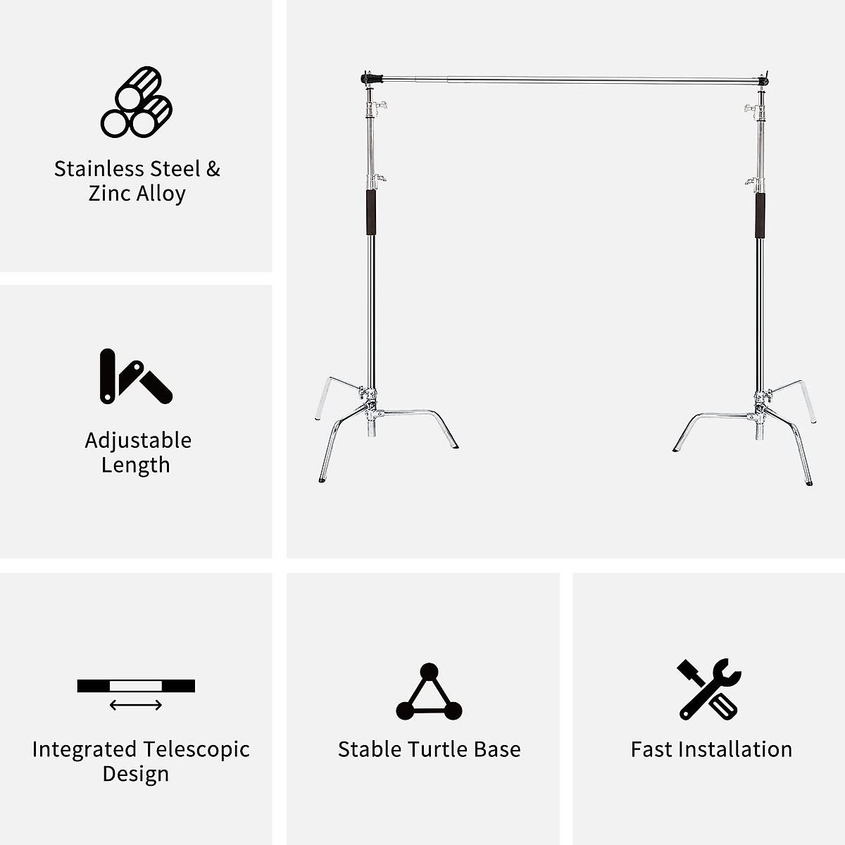 Meking 10x10FT / 3x3M Photo Backdrop Stand Kit, Heavy Duty Adjustable Photography Background Support System Stand with 2 Sandbags, 4 Clamps and Crossbar for Video Studio Photo Shoot