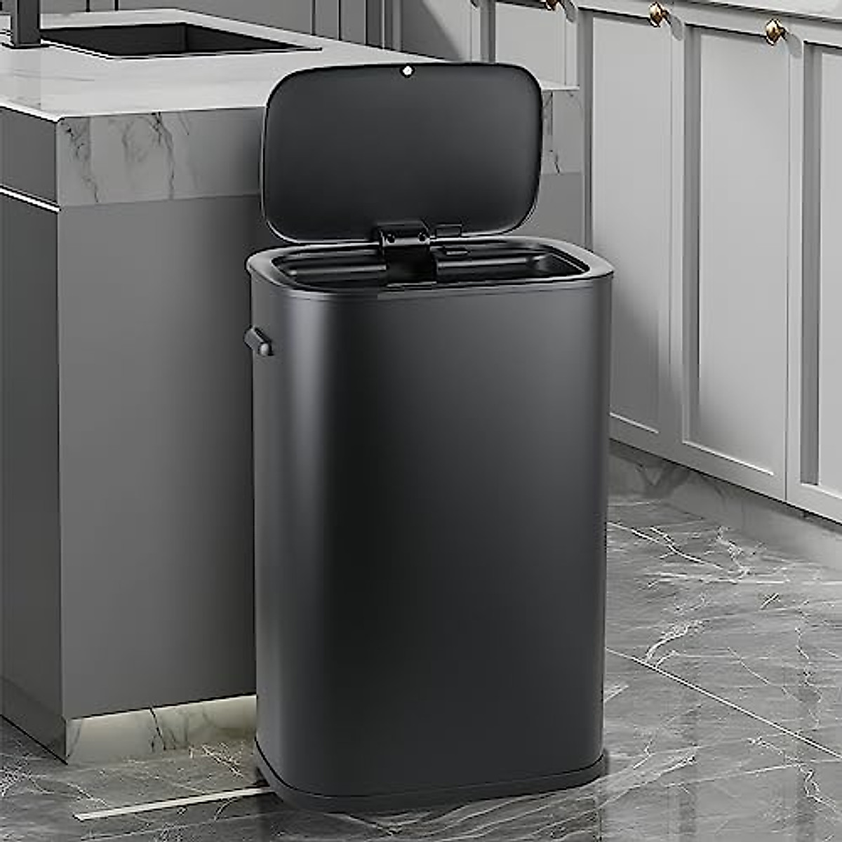 MoNiBloom 14.5-Gallon Touchless Automatic Motion Sensor Trash Can with Soft-Close Lid for Kitchen Bathroom Bedroom Living Room Home Office Dorm Fingerprint-Proof Garbage Container Bin Black 55-Liter