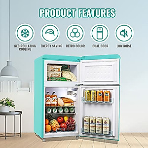 WANAI Compact Refrigerator 3.2 Cu.Ft Retro Dual Door Mini Fridge with Freezer Adjustable Remove Glass Shelves Small Refrigerator Suitable for Dorm Garage and Office
