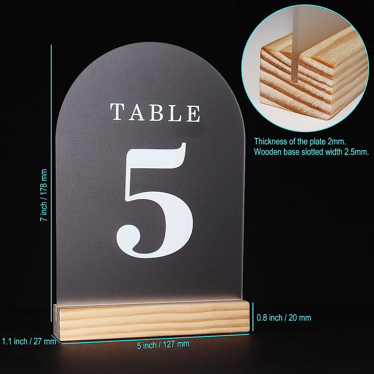 ORGANTEAM Frosted Arch Wedding Table Numbers with Wooden Stands 1-15, 5x7" Acrylic Signs and Holders, Perfect for Centerpiece, Reception, Decoration, Party, Anniversary, Event (Frosted, Number 1-15)