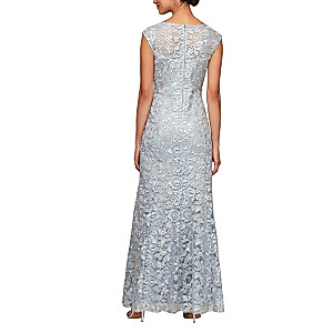 Alex Evenings Women's Petite Long Sleeveless Dress with Shawl, Light Blue Lace, 12P