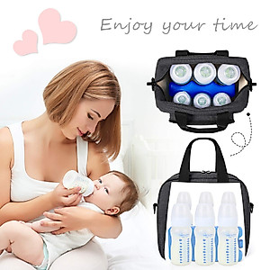 Luxja Breastmilk Cooler Bag with an Ice Pack (Hold 6 Breastmilk Bottles, 5-9 Ounces), Leakproof Cooler Bag for Breast Milk and Bottle Set, Black