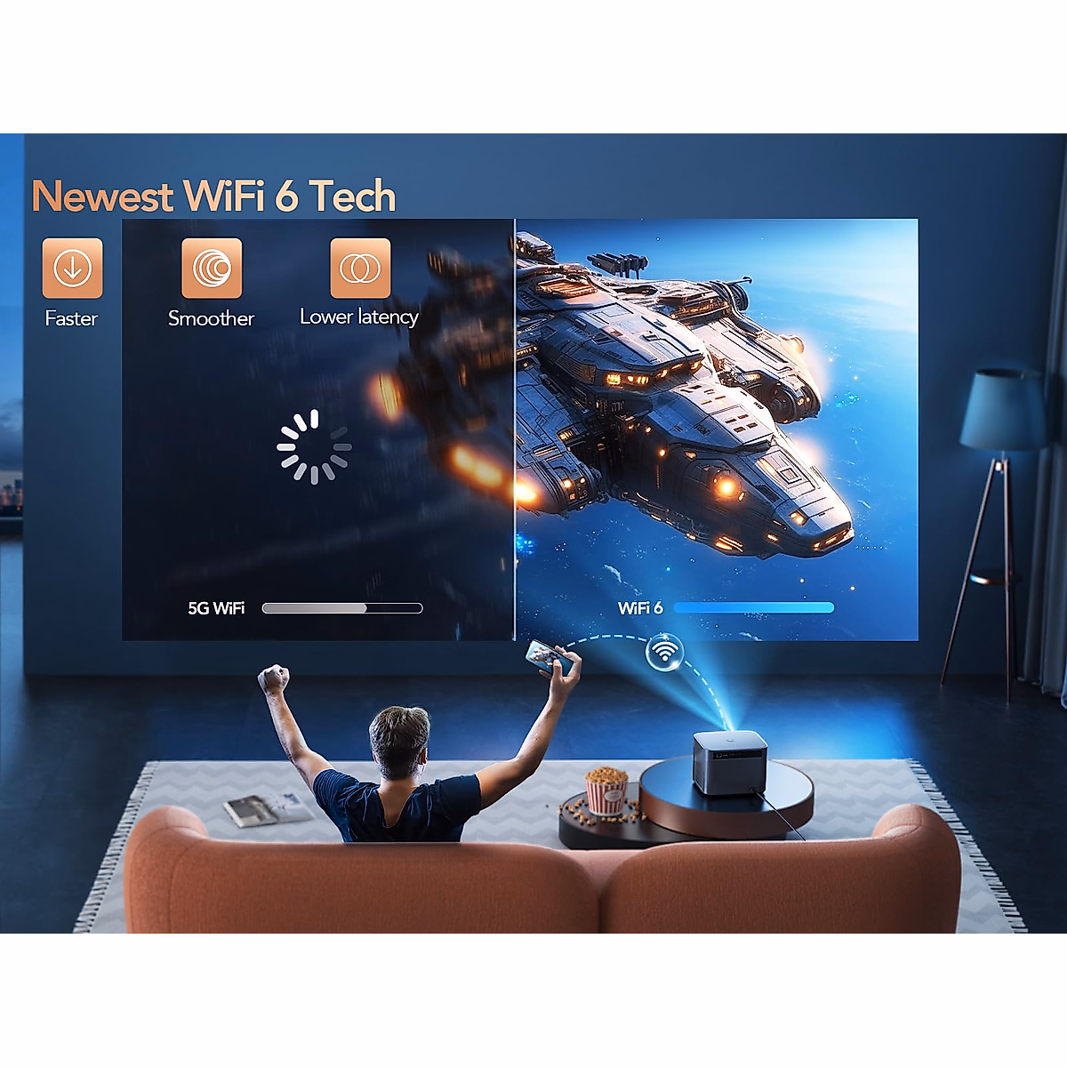 [Auto Focus/Keystone] TOPTRO X7 Android TV Projector with WiFi and Bluetooth, Smart Projector 4K Supported, 600 ANSI, Dust-proof, 50% Zoom, Outdoor Projector with Netflix/YouTube Built-in, 8000+ Apps