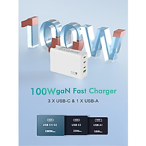 100W USB C Charger Block Mult Port, GaN Fast Charging Block for MacBook Pro/Air, Samsung Galaxy S23/S22,Note,Google Pixel,iPad,iPhone,Tablets,Laptop and More(Compact and Foldable Travel Wall Charger)