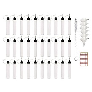 XIAONAN 30pcs 2oz(60ml) Precision Tip Applicator Bottle Needle Tip Squeeze Bottle for Painting Craft and Glue/Ink/Oil Projects with 6 Funnels, 1 Brush, 1 Label