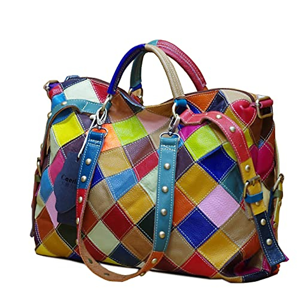 Women's Multicolor Tote Handbag Abstract Design Handbag Genuine Leather Hobo Shoulder Purse, Colors