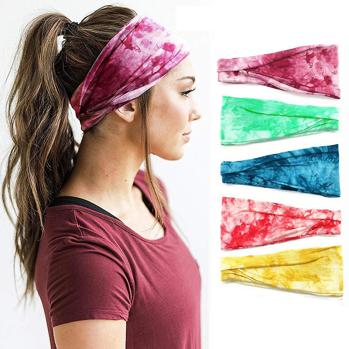 V-Shine Set of 5 Sports Headbands, Women's Yoga Sport Headbands, Running Fitness Sweat-Absorbent Band antiperspirant Printed Wide-Brimmed Headbands,for Sports Exercise Tennis Outdoor