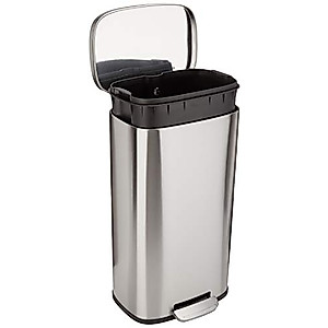 Amazon Basics 30 Liter / 7.9 Gallon Soft-Close, Smudge Resistant Trash Can with Foot Pedal - Brushed Stainless Steel, Satin Nickel Finish