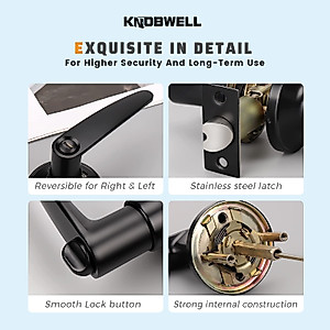 KNOBWELL 6 Pack Door Handles Black Inside Bedroom Door Knobs with Straight Lever, Interior Door Handle for Privacy Use(Lock with NO Key)