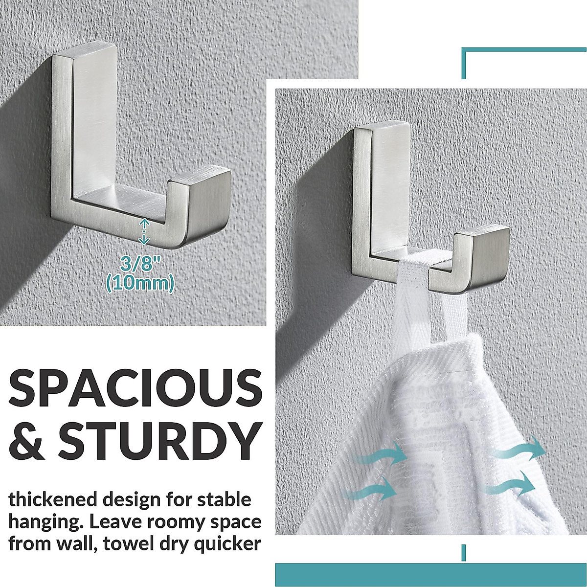 APLusee Brushed Nickel Towel Hook, 304 Stainless Steel Versatile L Shape Clothes Holder, Practical Bathroom Kitchen Storage Hanger, Wall Mounted