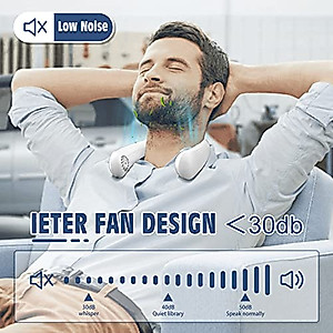 MQ Portable Neck Fan, Cooling Personal Fans Hands Free Bladeless Fan 3 Speeds Adjustment Rechargeable USB Powered Wearable Headphone Design Hanging Neck Fan Personal Fan, White