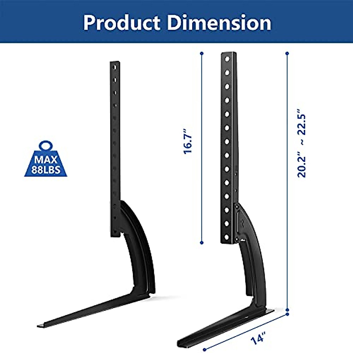 Rfiver Universal Table Top TV Stand Base TV Legs with Height Adjustment fits Most 32-55 Inch LCD LED Flat Screen TVs, Max VESA 800x400 mm, Mount Holds up to 88 lbs, Black