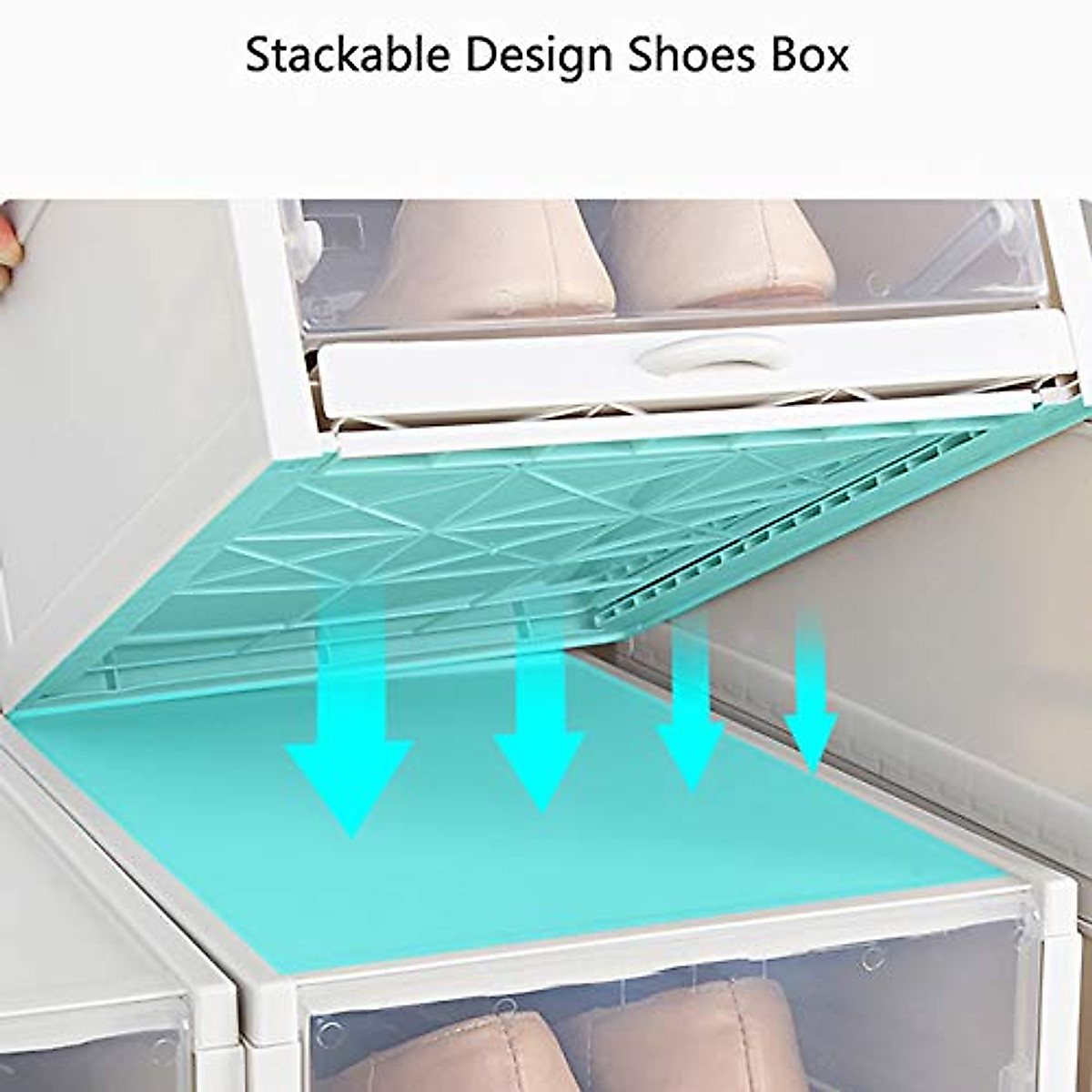 DACUN Safety Certification 10PCS Pull-Out Shoe Boxes, Drawer-Style Shoe Box, Stackable Shoe Storage Organizer, Space Saving Large Size Modular Shoe Cabinet, Foldable Clear Plastic Shoe Case