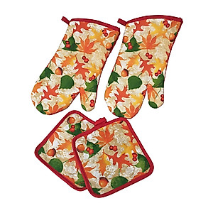 Kitchen Oven Mitt Pot Holder Set Kitchen Linens Pack (Fall Leaves)