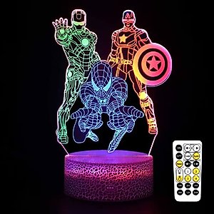 Spider Superhero 3D Night Lights for Kids,3D Illusion LED Lamp with Timing Remote Control Dynamic Colors Changing Smart Touch Superhero Home Decor Desk Lamp,Birthday Christmas Gifts for Boys Girls Men