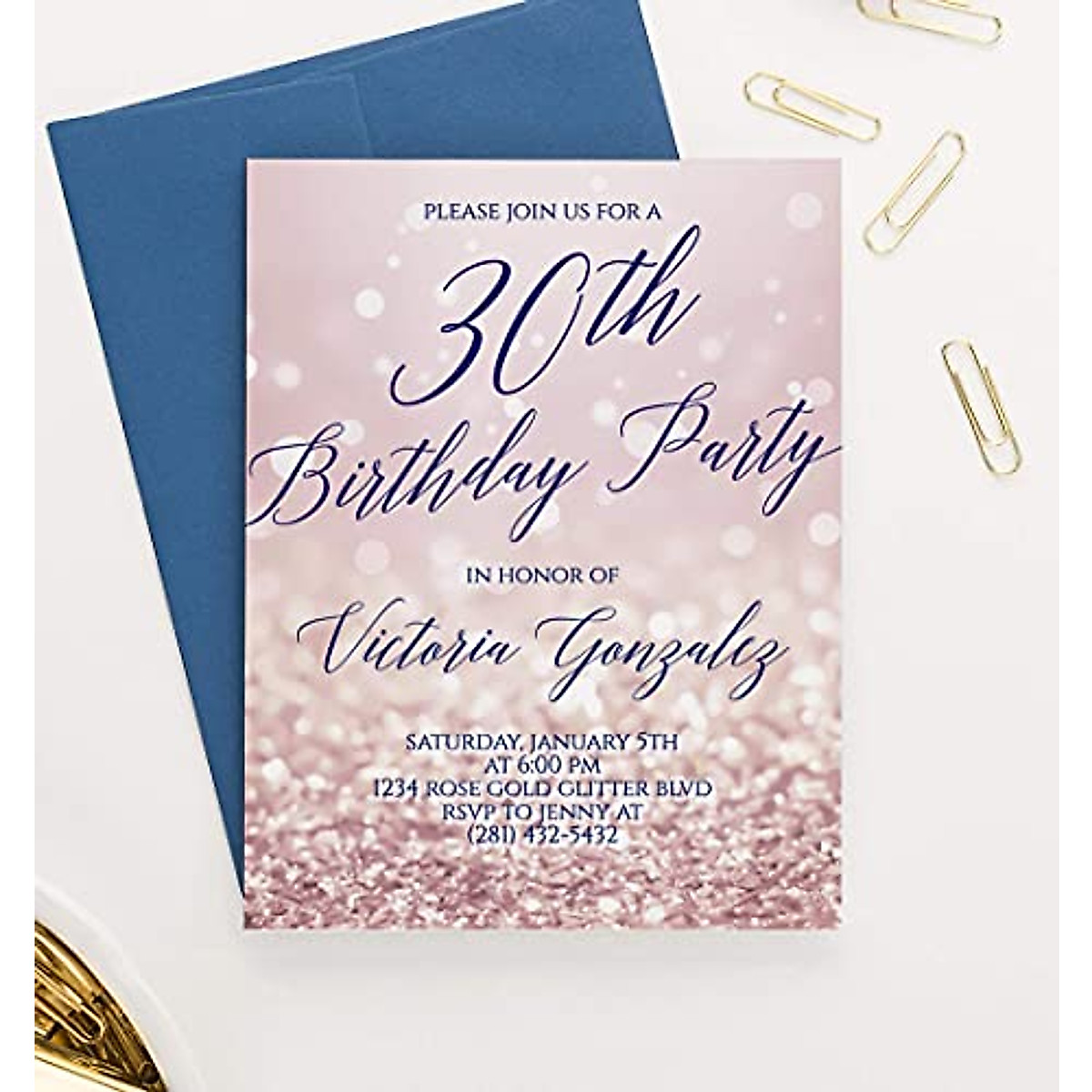 70th Birthday Party Invitations with Envelopes, 60th Birthday Invitations for Women Rose Gold, 30th Birthday Invitations for Women, Your choice of Age, Quantity and Envelope Color