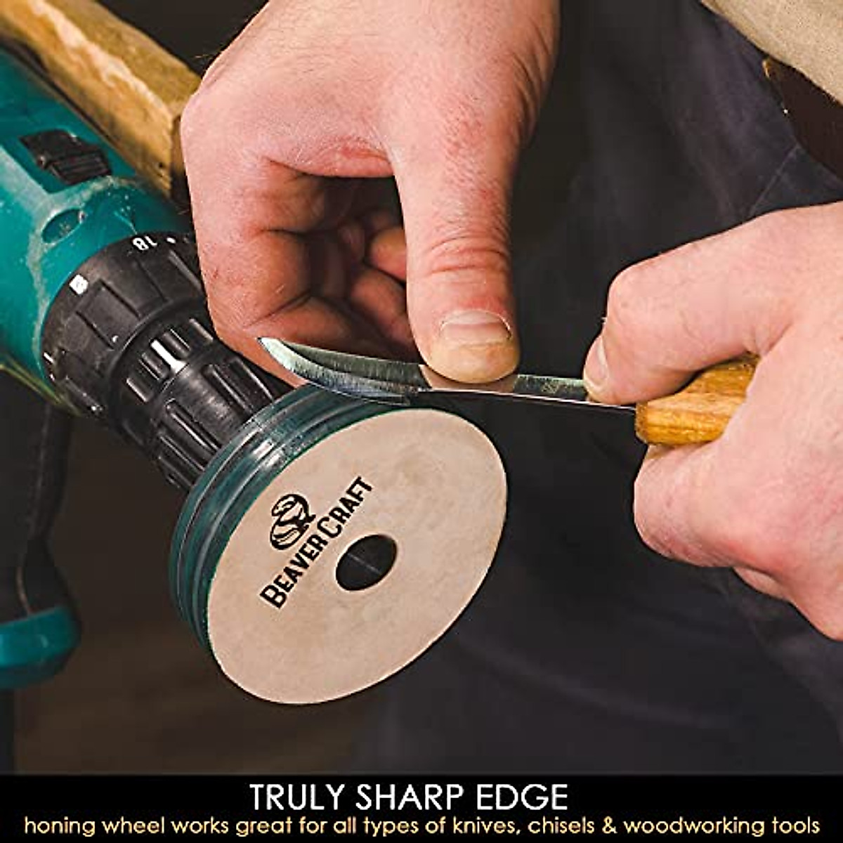 BeaverCraft PW1 Sharpening Wheel Stropping 3" Wheel Leather Wheel Honing Wheel Leather Polishing Wheel Knife Sharpening Wheel Kit Leather Stropping Buffing Wheel Leather Strop Wheel