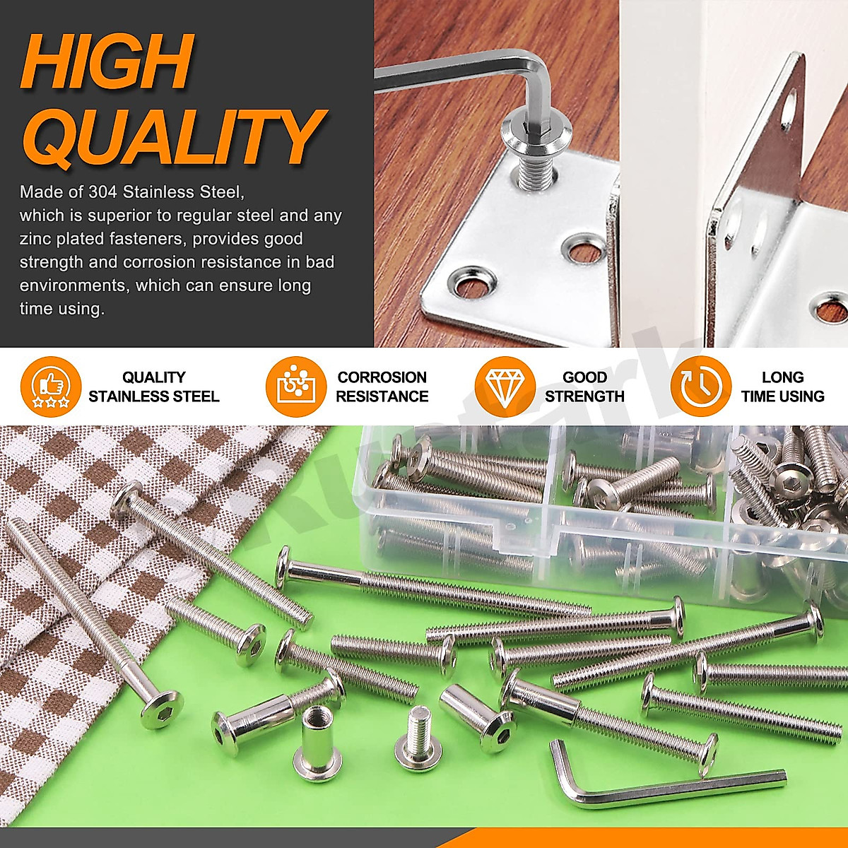 Rustark 141Pcs M6x16mm-80mm 14 Sizes Furniture Joint Connector Bolt & Cap Nut Assortment Kit Flat Hex Socket Cap Bolts Screw Posts for Furniture Chair Crib Belt Leather Binding