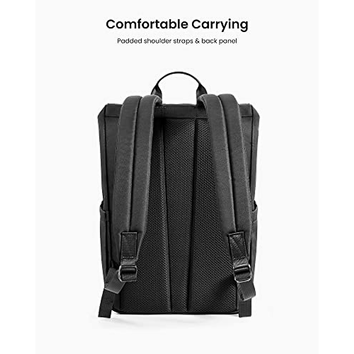 tomtoc Flap Laptop Backpack, Lightweight, Water-Resistant College Travel Casual Daypack, Slim Durable Work-pack Rucksack for 13-16 Inch MacBook Laptop, Large Capacity, 18L, Black