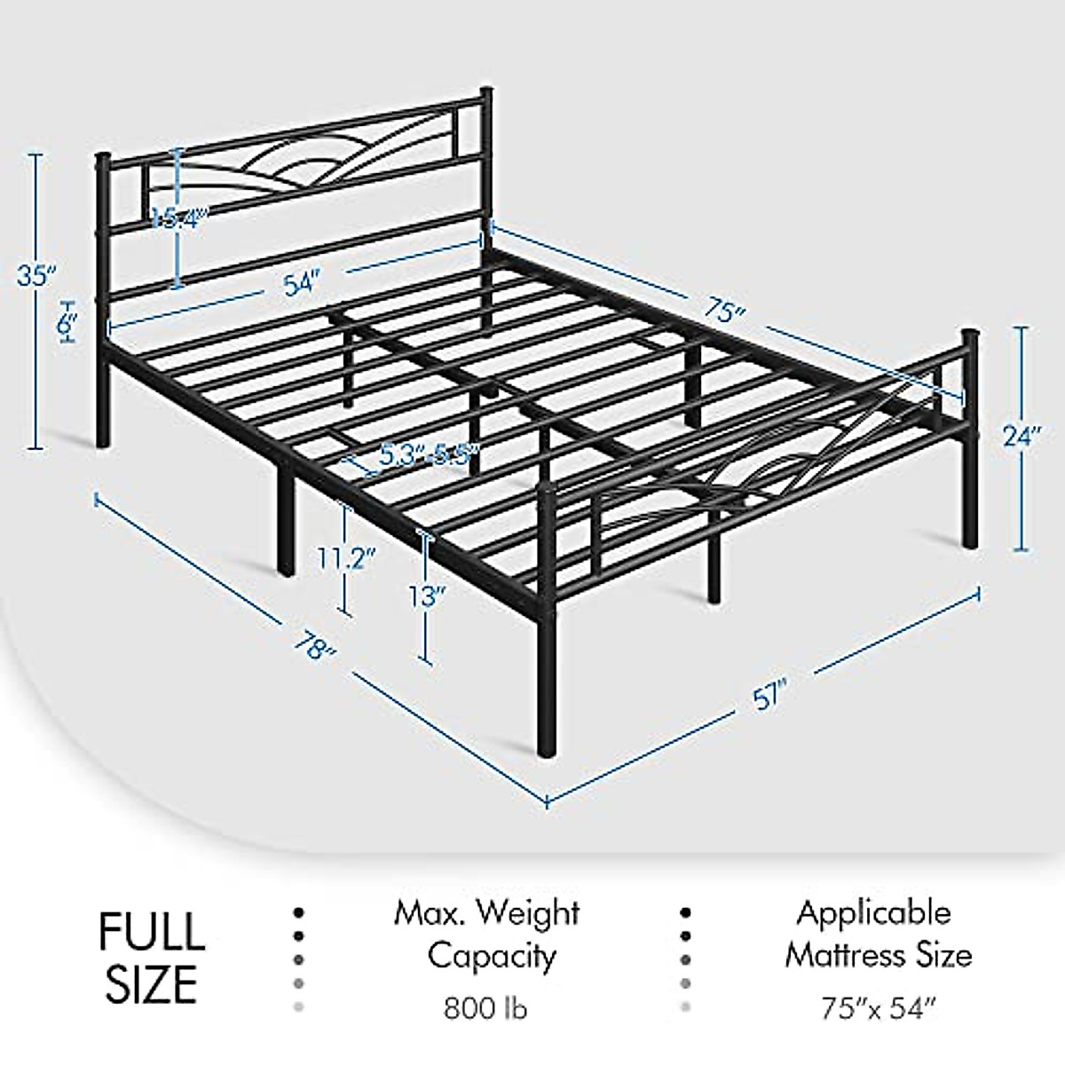 Yaheetech Full Size Bed Frame Metal Platform Bed Mattress Foundation with Cloud-Inspired Design Headboard/Footboard/Ample Under Bed Storage/No Box Spring Needed/Full Size Black