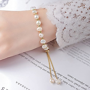 WOWORAMA Pearl Bracelet for Women Gold Adjustable Slider Bracelet Dainty Baroque Bracelet for Wedding Bride Bridesmaid Jewelry