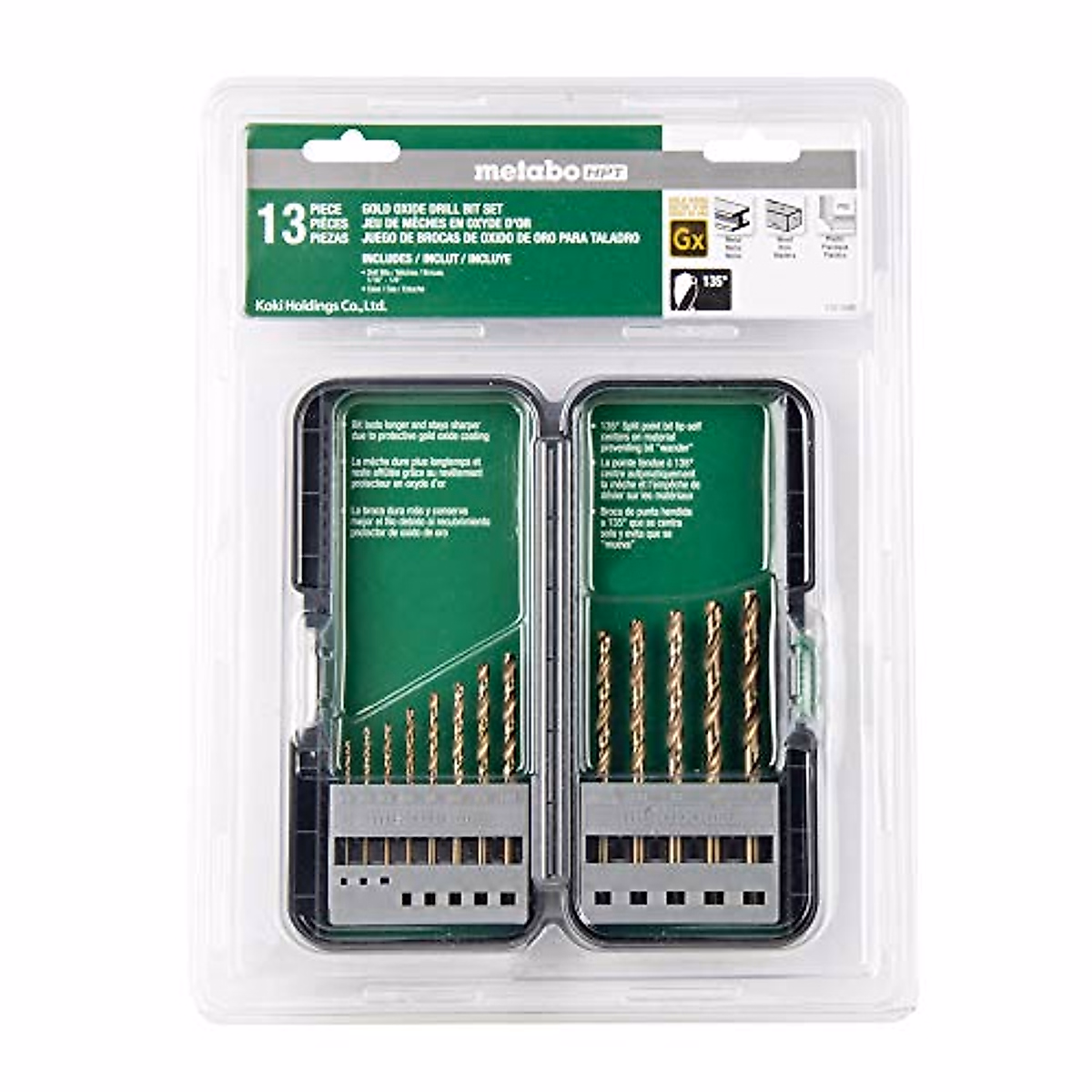 Metabo HPT Drill Bit Set, 13 Piece, Gold Oxide, Twist (115134M)