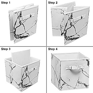 Sorbus Fabric Foldable Storage Cubes Organization Bins, Great for Home Organization, Living Room, Cube Storage Bins, for Closet, Nursery, Playroom, College Dorm, Marble Print Fabric (4, Pack, White)