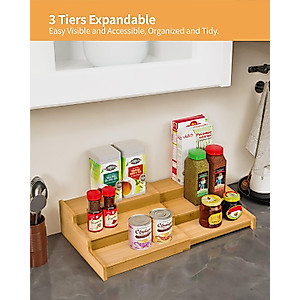 VenDotbi Spice Rack Organizer, 3 Tier Expandable Bamboo Spice Rack Organizer, Great for Kitchen Cabinet, Cupboard, Pantry and More