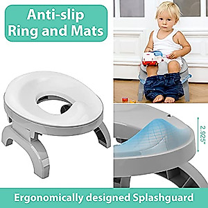 BATTOP Portable Potty for Toddler Travel Potty Training Seat Kids 2-in-1 Potty Chair Foldable Toilet Trainer with Potty Liners and Carry Bag (2-in-1 Potty seat) grey/white-2022