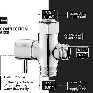 Hlsicnalm Brass T Adapter Brass T Adapter with Shut-Off Valve 3-Way Tee Connector 7/8In X 7/8In X G1/2 for Toilet Bidet Sprayer