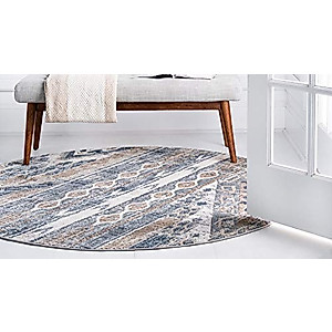 Rugs.com Oregon Collection Rug – 7 Ft Round Navy Blue Low-Pile Rug Perfect for Kitchens, Dining Rooms