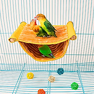 Omawrf Bird Hammocks Winter Warm Bird Nest House Plush Parrot House Bed Hammock Tent Toy Bird Cage Perch Stand for Budgies Parakeet Cockatiels Hamster Other Small Animals (Yellow)