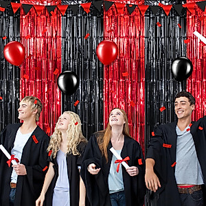 6 Pack 3.3Ft x 6.6Ft Graduation Foil Fringe Curtain Backdrop Decorations, Red Black Metallic Tinsel Foil Streamers Curtain Photo Booth Background for Graduation Prom Wedding Birthday Party Decorations