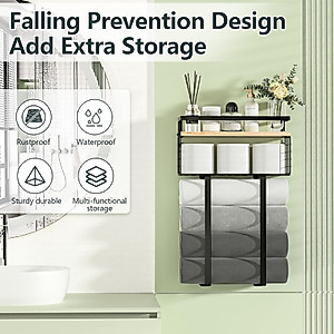 Towel Racks for Bathroom, Metal Towel Holder with Storage Basket,Wall Towel Rack for Rolled Towels, Towel Storage for Small Bathroom,Bathroom Shelves.