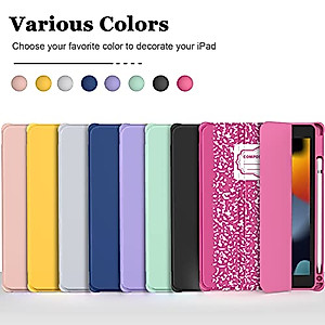 OKP for iPad 9th/8th/7th Generation Case (2021/2020/2019), iPad 10.2 inch Cases with Trifold Stand, Slim ipad 9/8/7 Cover with Pencil Holder for Kids Women Men, Clear Back Shell, Composition Book Pink