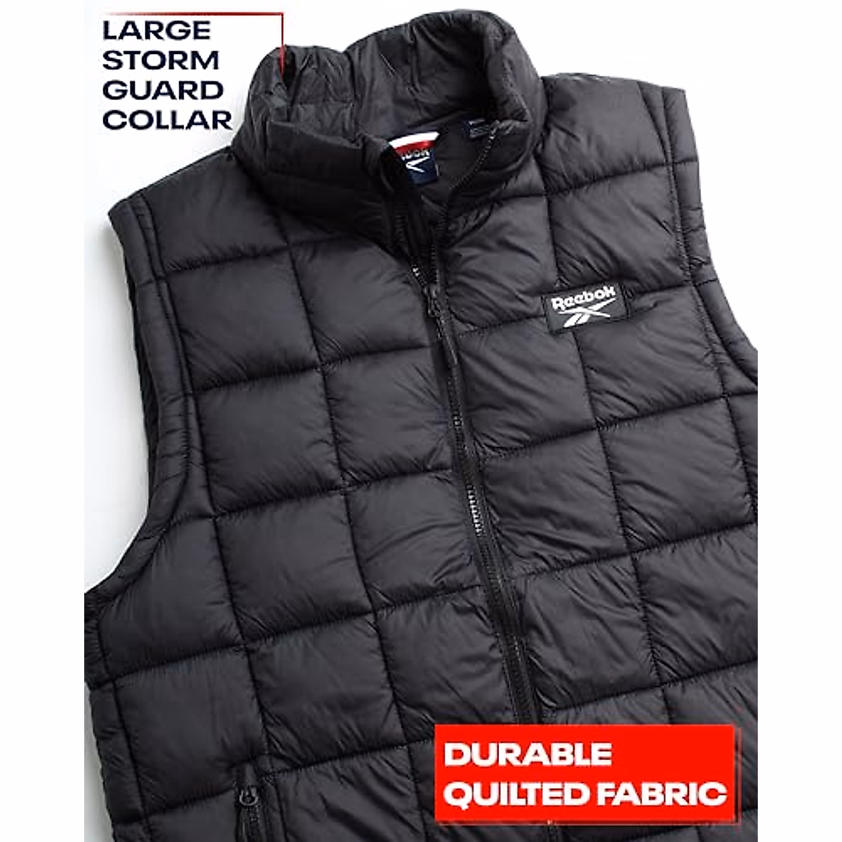Reebok Men's Puffer Vest - Quilted Insulated Winter Vest - Sleeveless Bubble Jacket for Men (M-XXL), Size Large, Black