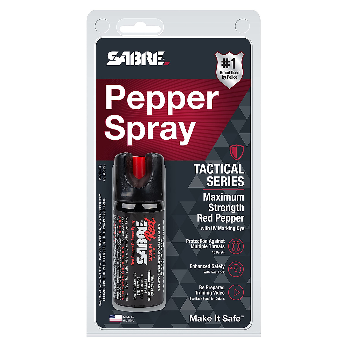 SABRE Magnum 60 Pepper Spray, 15 Bursts, 12-Foot (4-Meter) Range, Large 45 Gram Canister, UV Marking Dye, Wide Cone Spray Pattern, Black