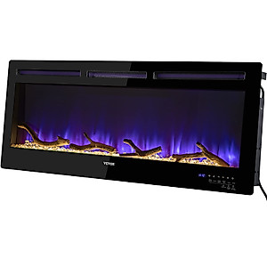 VEVOR Electric Fireplace, 50-inch Wall Mounted and Recessed Fireplace, Fit for 2 x 4 and 2 x 6 Stud, Adjustable Flame Colors and Speed with Remote Control & Timer, Compatible with Alexa, 1500 W, Black