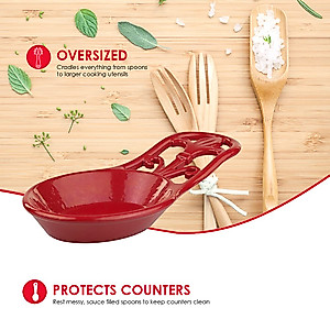 Home Basics Cast Iron Fleur De Lis Spoon Rest (Red)