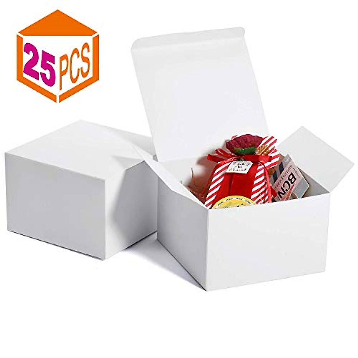 MESHA Kraft Cardboard Gift Boxes 5x5x3.5'' (25-Pack) Paper Gift Boxes with Lids for Bridesmaid & Groomsmen Proposal, Cupcake Boxes, Gift Boxes for Presents, Party Favor, Bridal & Baby Shower, Wedding