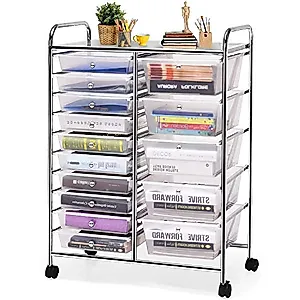 HAPPYGRILL 15 Drawer Storage Drawer Cart Organizer Cart Tools Office School Utility Cart Paper Organizer Rolling Storage Cart with Wheels