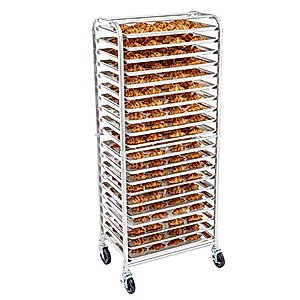 Restaurantware Kitchen Tek 28.25 x 18 x 69.25 Inch Bun Pan Rack 1 Sideload Sheet Pan Rack - Full-Height 2 Locking & 2 Non-locking Casters Silver Aluminum Bun Pan Rack With Wheels Holds 20 Pans