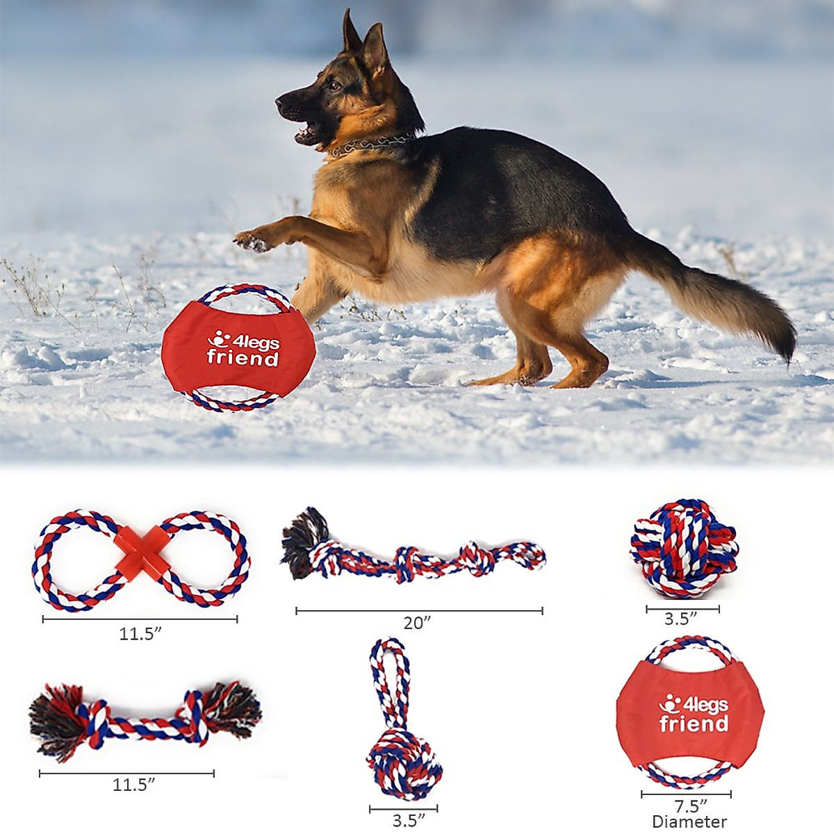 Dog Cotton Rope Toys Set for Medium and Large Dogs Who Love to Play Rough and are Aggressive Chewers. Almost Indestructible, Washable Dental Floss, Tough Tug of War/Chewing Toys - (6 pack)