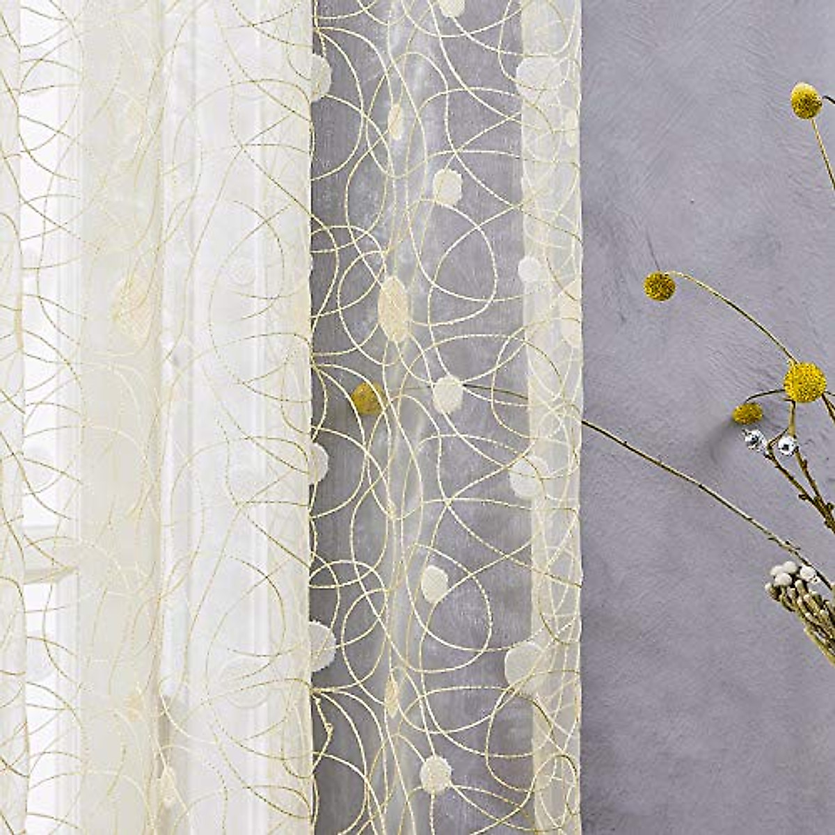 Top Finel Embroidered Dot Voile Sheer Curtains 84 Inches Long for Living Room Bedroom Grommet Window Treatments, Yellowish Light Filtering Drapes 2 Panels, (Beige, 54 W x 84 L)