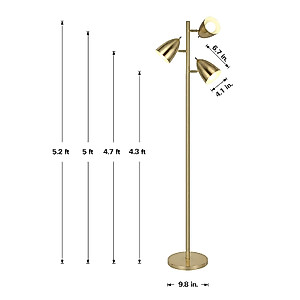 hykolity Industrial LED Reading and Floor Lamp for Living Rooms, Bedrooms, Mid Century Modern Adjustable 3 Light Floor Lamps, Standing Tall Pole Lamp, Bulb Sold Separately