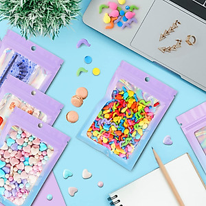 Funfery 100 Pack Gradient Holographic Bags,Mylar Resealable Bags with Zipper,Clear Window Packaging Pouch,Smell Proof Plastic Bags for Food Storage,Sample Jewelry Baggies(2.7×3.9In,Purple Blue)